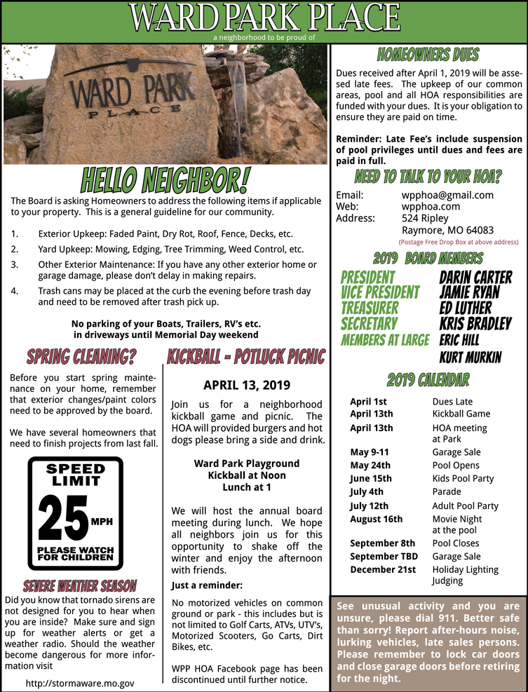 Spring 2019 Newsletter - Ward Park Place Homes Association Website